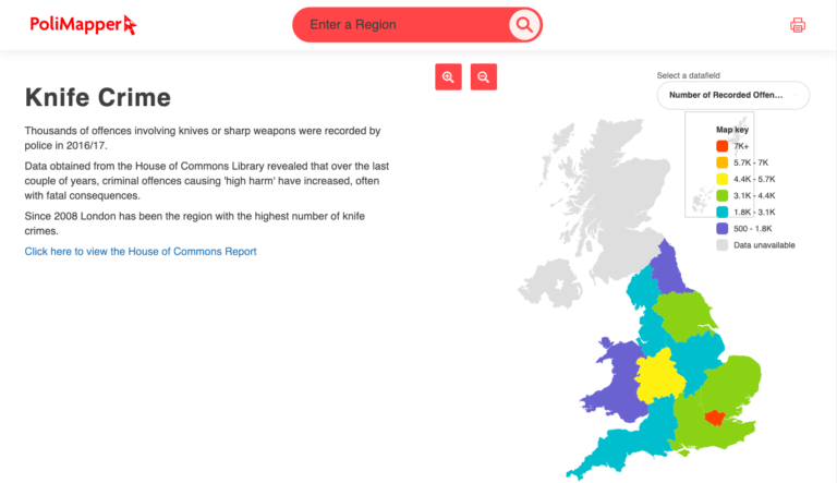 Knife crime rates in England and Wales – Polimapper